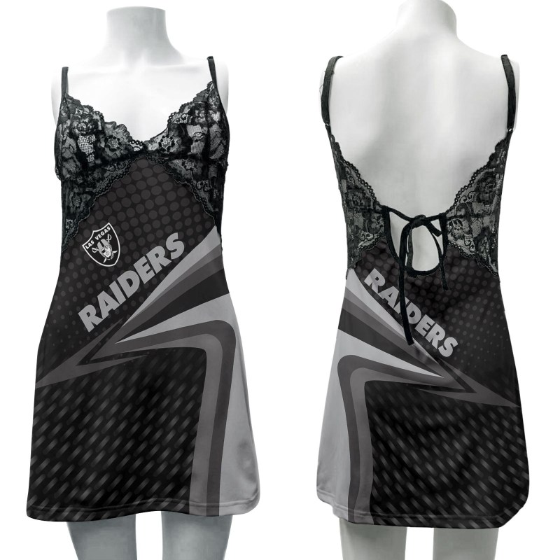 Las Vegas Raiders Lace Back Strap Slip Dress 268 - AzicoStar