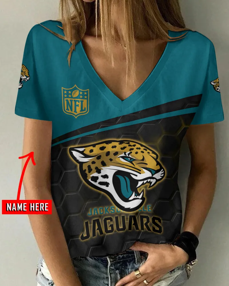 Jacksonville Jaguars Personalized V-neck Women T-shirt AGC39 - AzicoStar