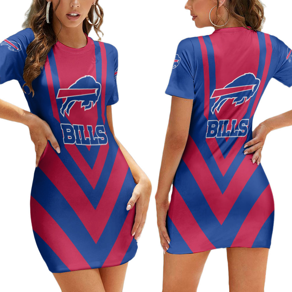 Detroit Lions Casual Short Sleeve Bodycon Mini Dress BG81 - AzicoStar
