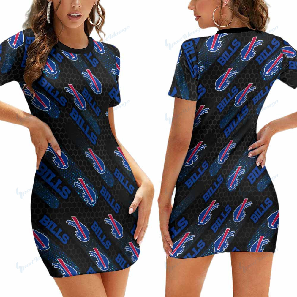 Detroit Lions Casual Short Sleeve Bodycon Mini Dress BG81 - AzicoStar